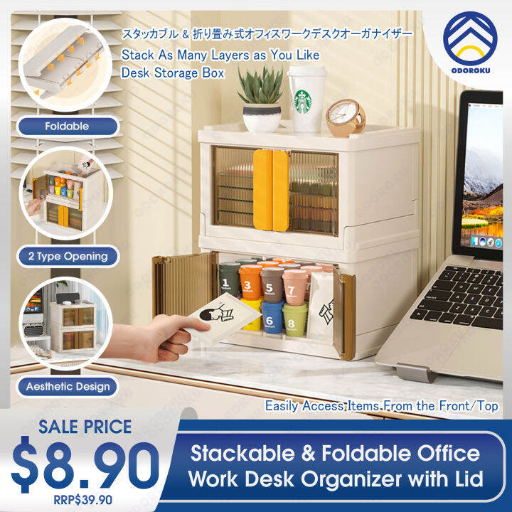 ODOROKU Stackable & Foldable Office Work Desk Organizer with Lid Office ...