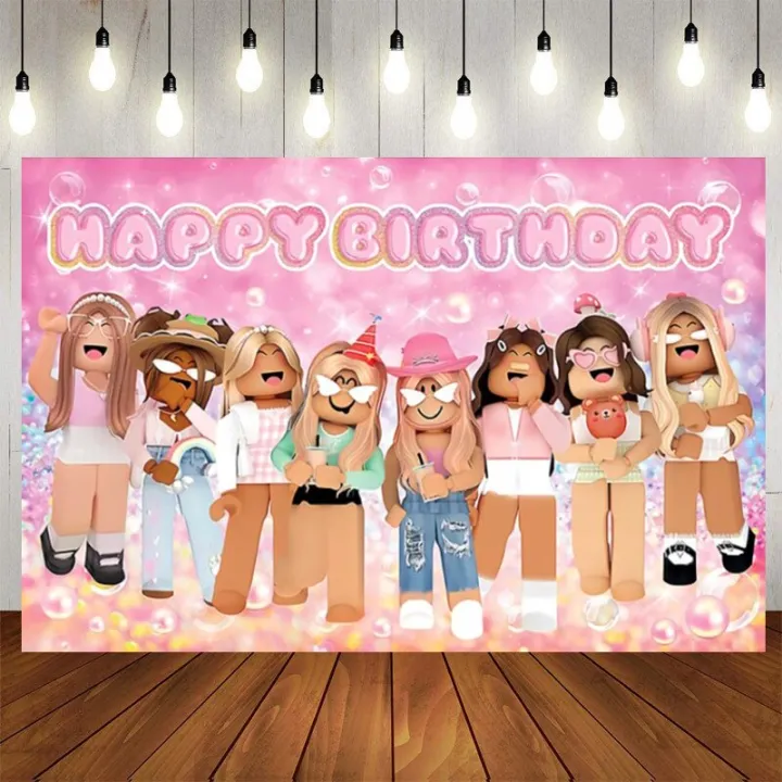 Pink Robot Blocks Birthday Background Customize Photo Booth Backdrop ...