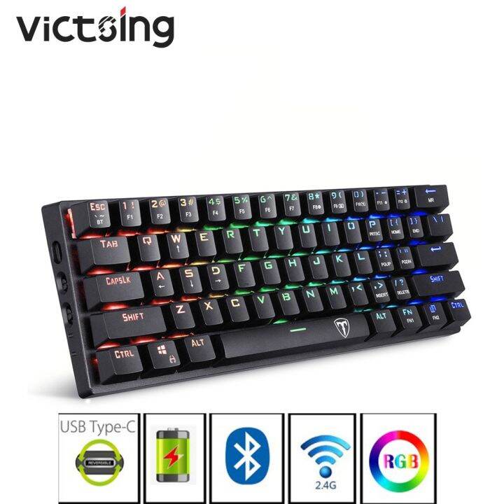 Victsing Wireless Two Bluetooth/ 2.4Ghz 60% RGB Mechanical Gaming ...