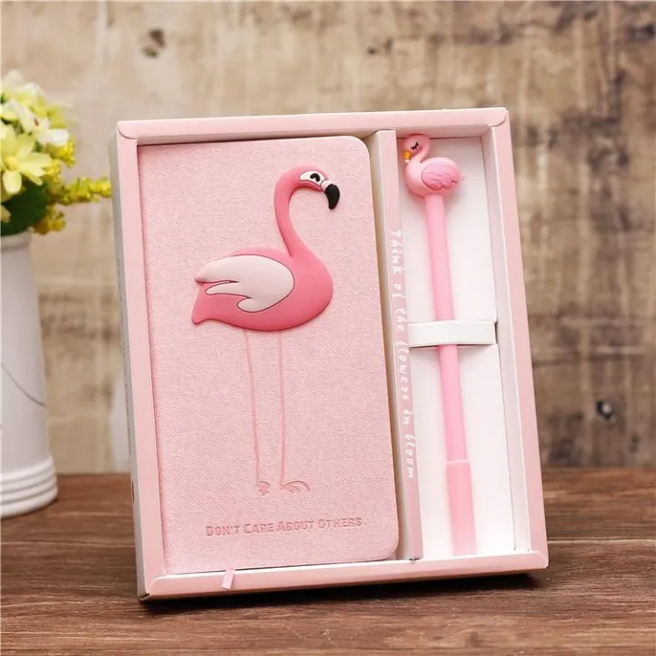 Cute Pink Girl Birthday Gift Notepad Couple Flamingo Notebook Gift Set ...