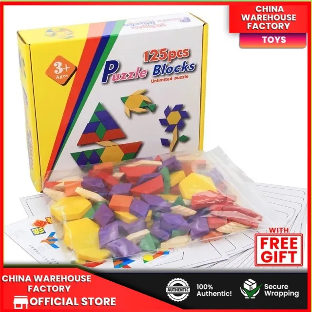 CH Warehouse Educational Puzzle Blocks 125pcs Safe Wooden Early ...