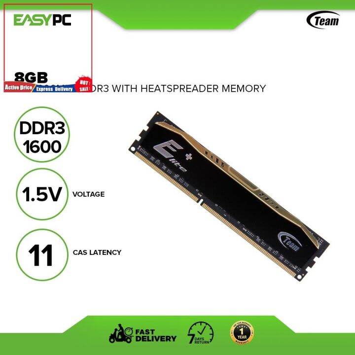 Team Elite Memory 8gb Ddr3-1600 DIMM with heat spreader TeamElite Memory Black/Gold PC3 12800 ...