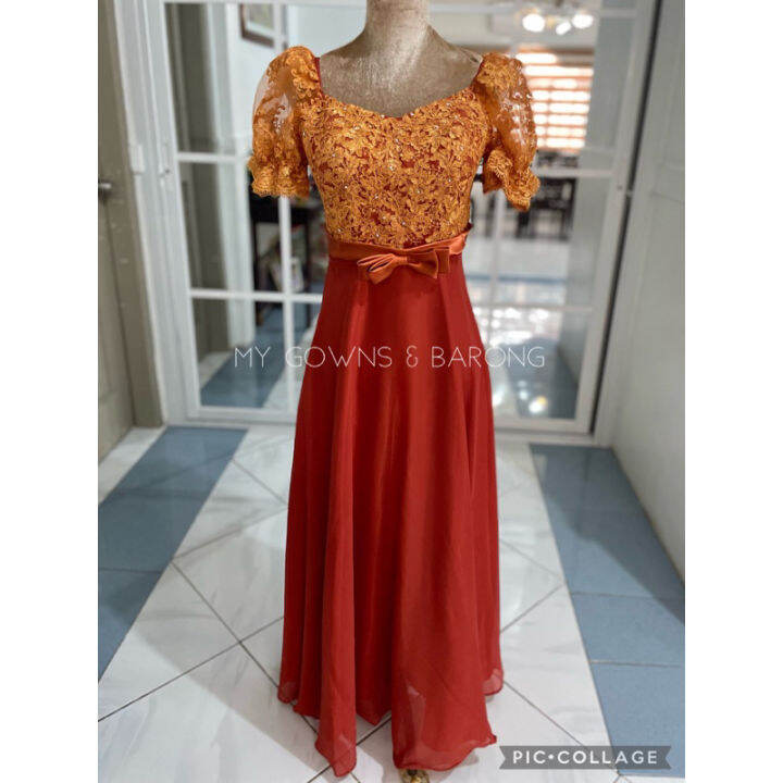 【Must Have】Rust Orange Principal Sponsor / Mother / Ninang Gown | Lazada PH
