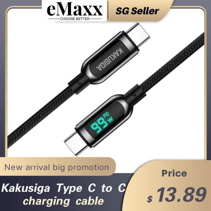 Kakusiga PD100w type c to type c fast charging cable with led display ...