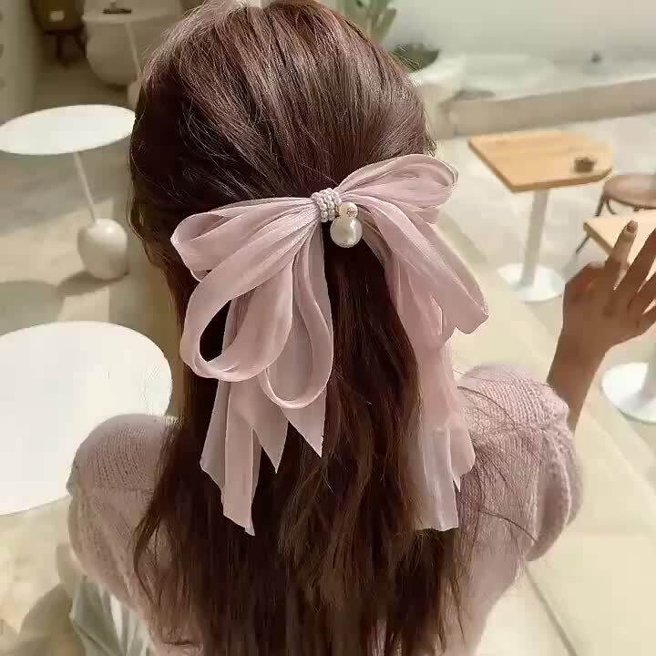 Korea elegant big bow Pearl hairpin big ribbon hairpin headdress beauty ...