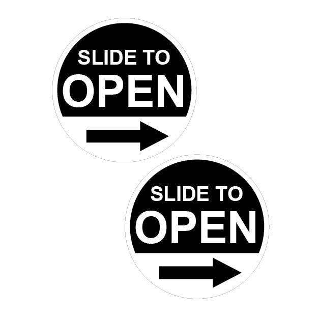 SLIDE TO OPEN WITH ARROW DIRECTION VINYL SIGN STICKER 2'S 100X100MM ...