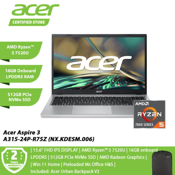 Acer Aspire 3 A315-24P-R75Z Pure Silver Laptop - NX.KDESM.006 | 15.6 ...