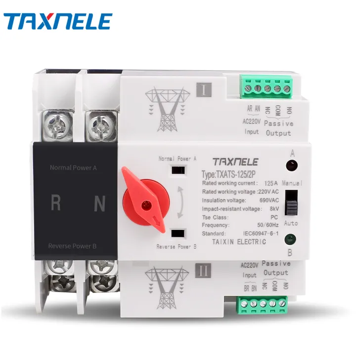 Single Phase Din Rail ATS 2P 63A 100A 125A Dual Power Automatic Transfer 220V Electrical ...