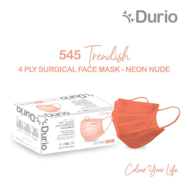 Durio 545 Trendish 4ply Surgical Face Mask (Neon Nude) - 40pcs | Lazada