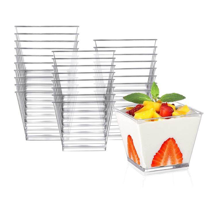 200 Pack Square Clear Plastic Dessert Cups Small Tumbler Cups Great for ...
