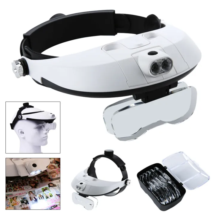 Professional Headband With 2 LED Light Jeweler Magnifier Magnifying ...