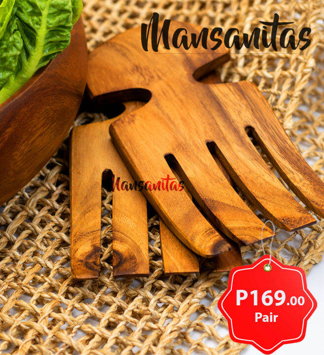 Mansanitas-Mansanas 1 PAIR Acacia Wood Wooden Salad Servers Pair ...