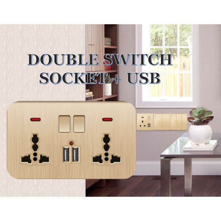 [GOLD] HIGH QUALITY UNIVERSAL PLUG SOCKET 13A WALL SWITCH SOCKET USB ...