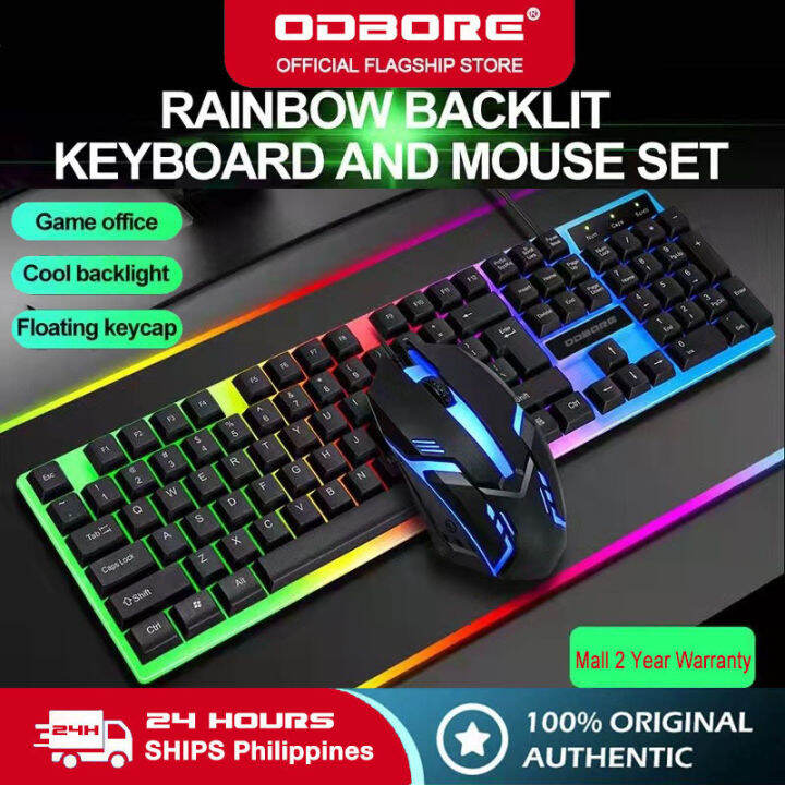 ODBORE mechanical keyboard gaming keyboard set Rainbow LED Gaming usb ...