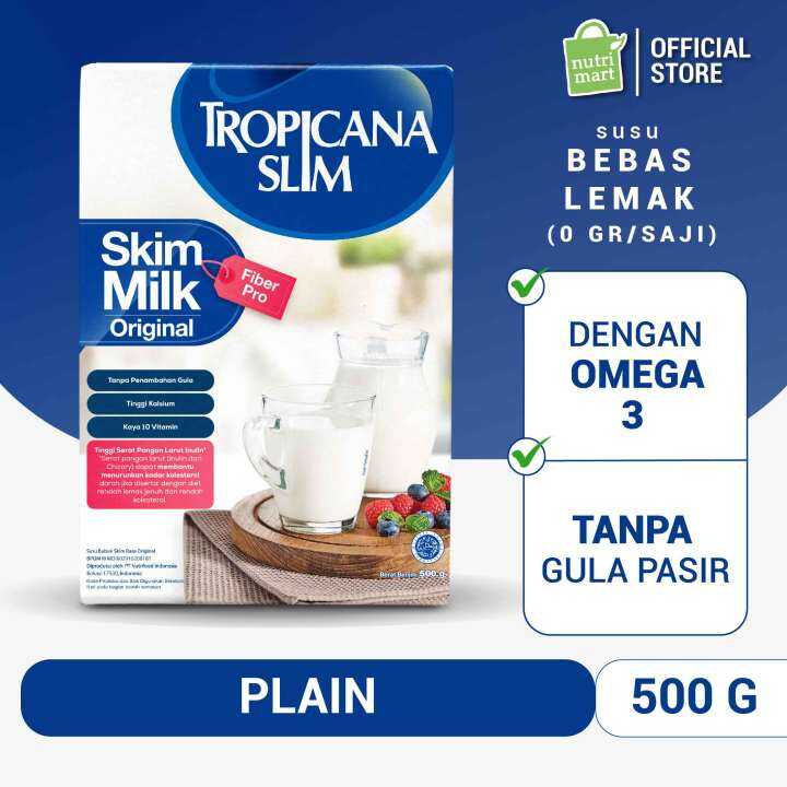 Tropicana Slim Susu Skim Fiber Pro Plain 500g - Susu Skim BEBAS LEMAK, 0 GRAM LEMAK dengan Omega ...