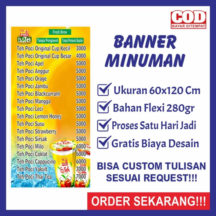 Banner Spanduk Backdrop Kedai List Daftar Harga Es Teh Poci Ukuran ...
