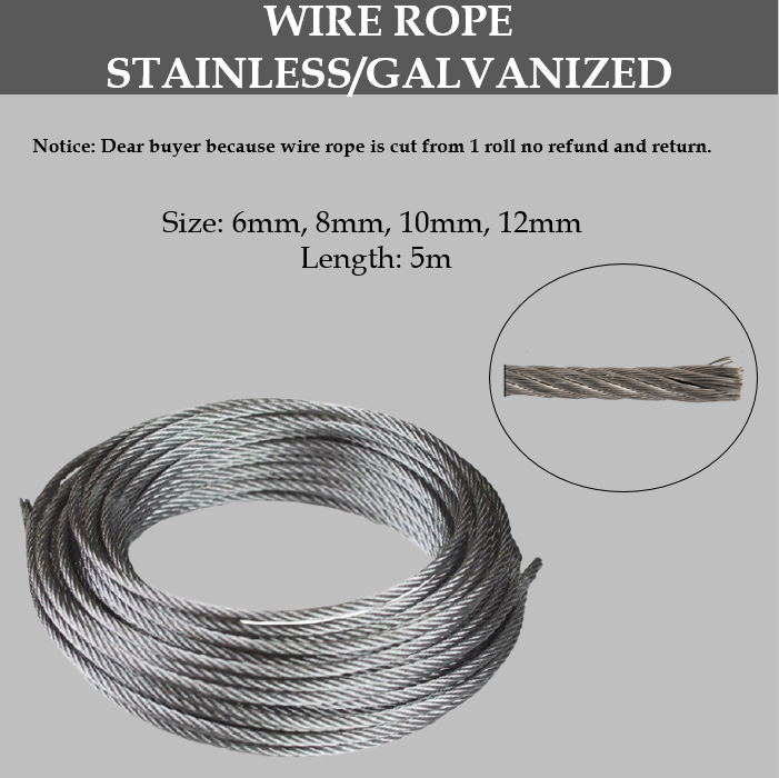 Philchi Corner 5 Meters 6mm-12mm Dia 304 Stainless Steel Wire Rope Cable Clip Silver Marine ...