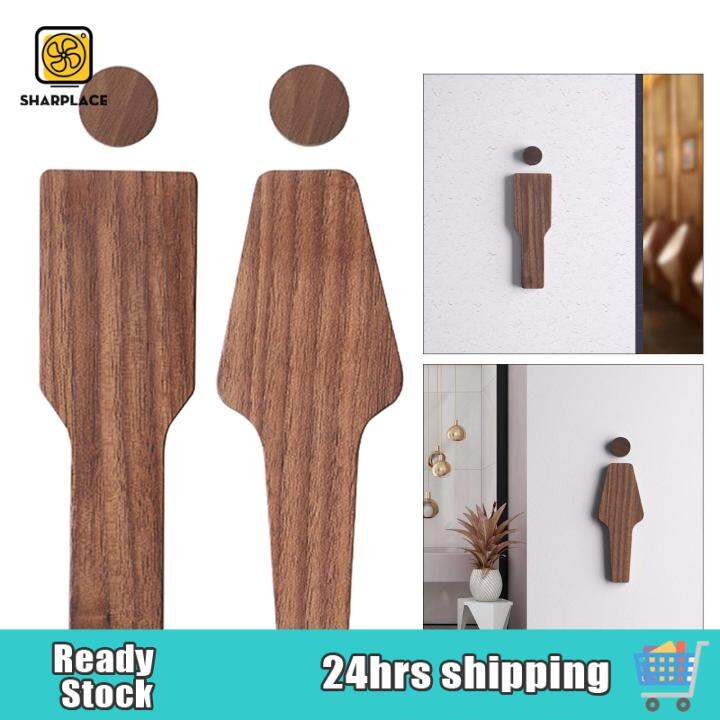 Sharplace Solid Wood Toilet Sign Retro Male Female Decor No Drilling ...