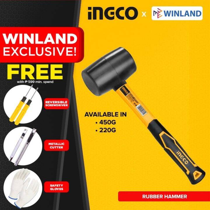 INGCO by Winland Rubber Mallet Hammer Fiberglass Handle Soft wi/ Wooden ...