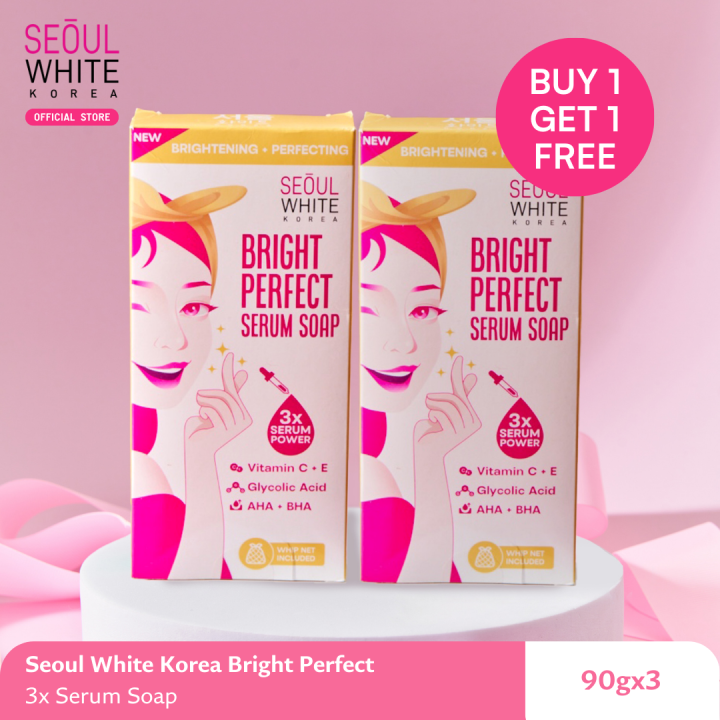 [BUY 1 GET 1] Seoul White Korea BRIGHT PERFECT Serum Soap 90gx3 (VITAMIN C+E, GLYCOLIC ACID, AHA ...