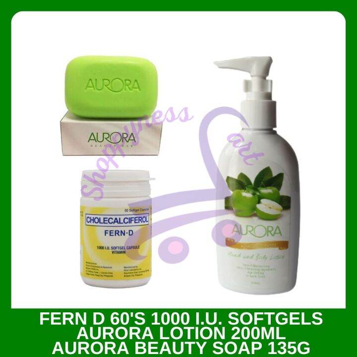 Fern D 60's 1000 I.U. softgels + Aurora Soap 135g + Aurora Lotion 200ml Treatment for Psoriasis ...