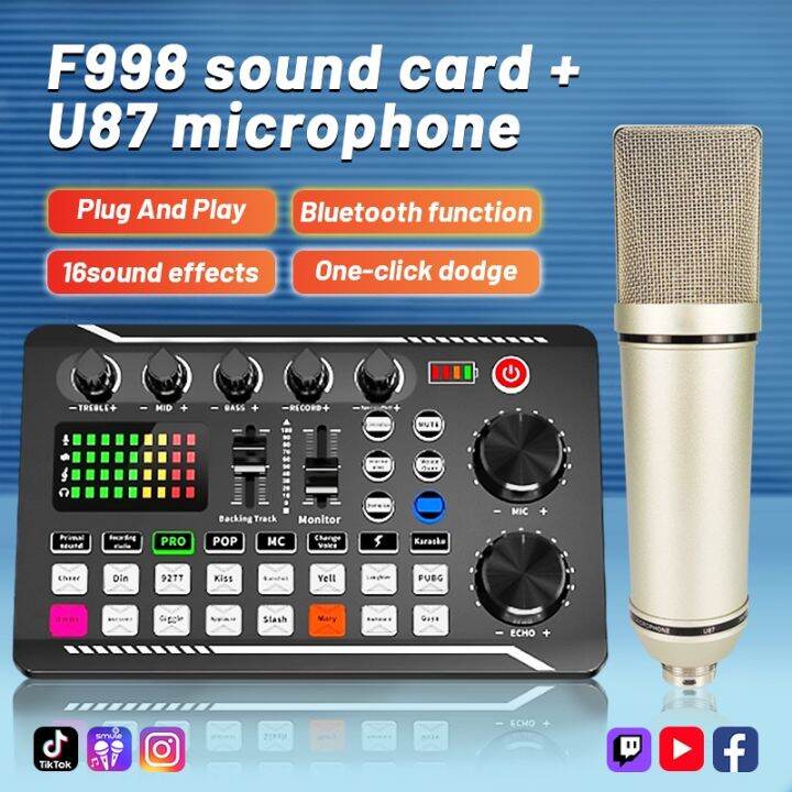 [Local Stock]2022 Upgraded F998 Sound Card Mic Sound Mixer Sound Card ...