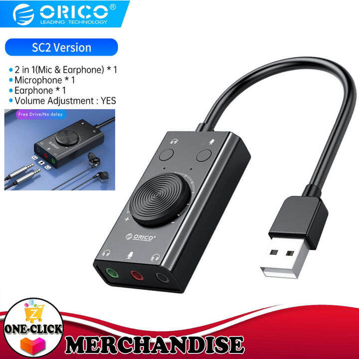ORICO SC2 External USB Sound Card Volume Adjustable Audio Card Adapters ...