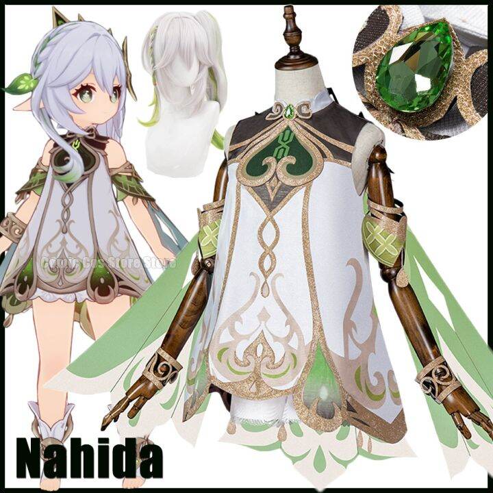 Genshin Impact Nahida Cosplay Costume Wig Sumeru Dendro God Female Full
