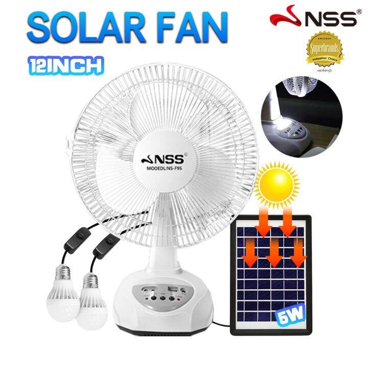 NSS Solar Electric Fan Rechargeable Panel 12INCH with Emergency Light ...