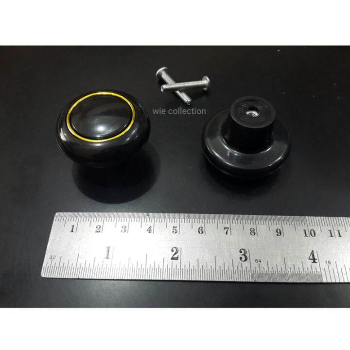 4 Pcs HANDLE KNOB BULAT PLASTIK HITAM GOLD / TARIKAN BULAT LACI LEMARI ...