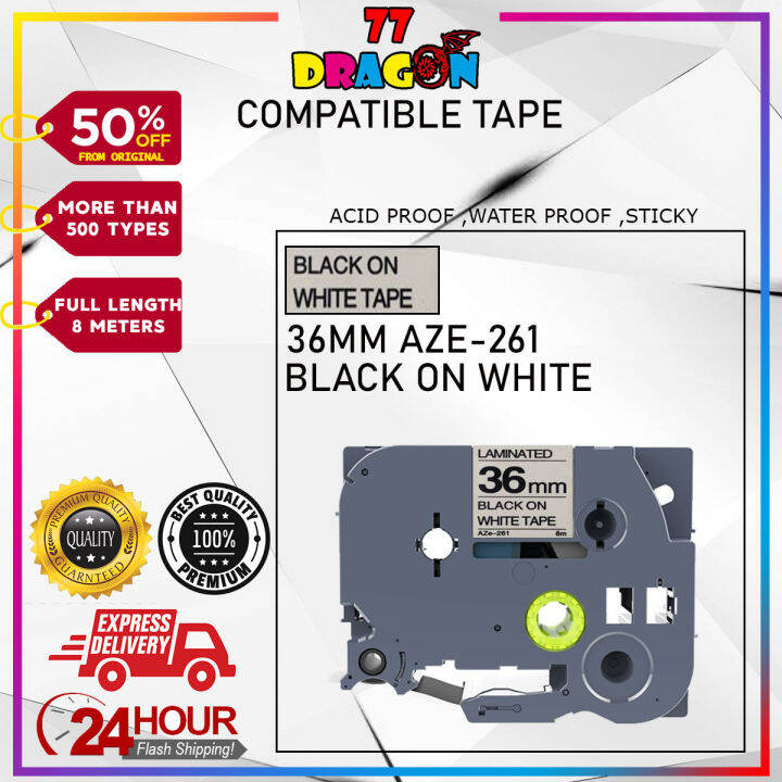 READY STOCK 36mm Compatible Tze-261 36mm Black on White Tape Label For ...