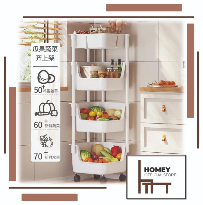 Homey Kitchen Rack Turn Corner Multi-Layer Floor-Standing Trolley ...