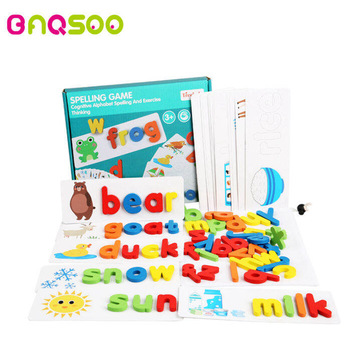 BAQSOO Wooden Spelling Word Puzzle Game Toy Set English 26 Letter ...