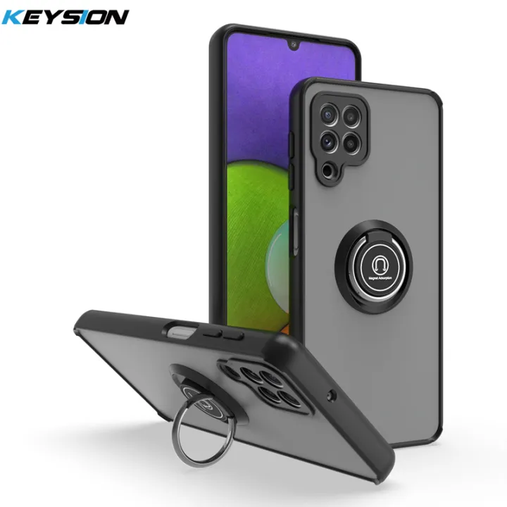 KEYSION Fashion Matte Case for Samsung A12 A22 A42 A22S 5G Transparent Ring Stand Shockproof ...