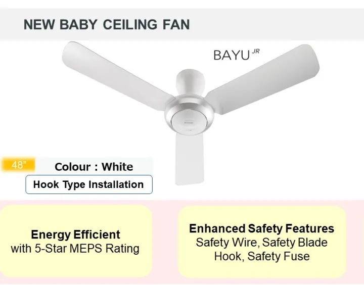 Panasonic Baby Fan F-M12DEVBWH (48") Hook Ceiling Fan (NEW MODEL 2022 ...