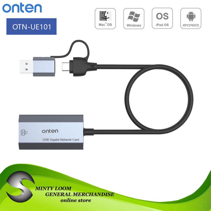 Onten 2 in 1 USB 3.0 + USB-C to Gigabit Adapter Support Mac OS, iOS ...