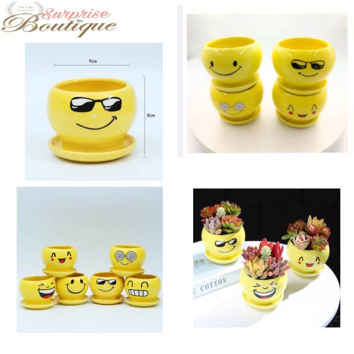 Emoji Yellow Ceramic Pot vase different Expressions Design With Tray ...