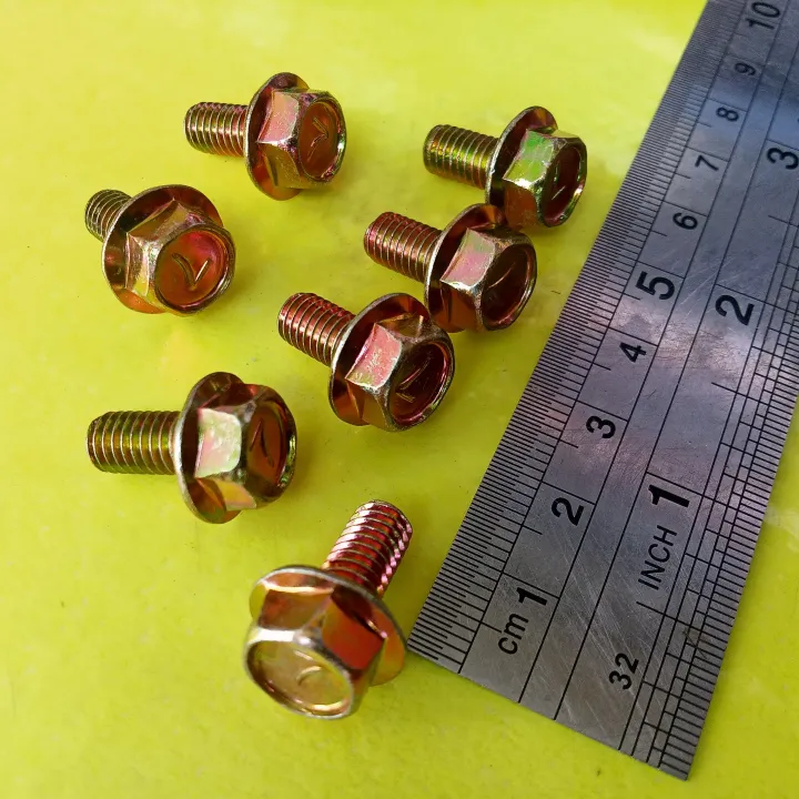 FLANGE BOLT KUNING M6 X 12 / BAUT 10 KUNCI 10 / BAUT TOPI M6 X 12 KUNING / FLANGE BOLT M6X12 ...
