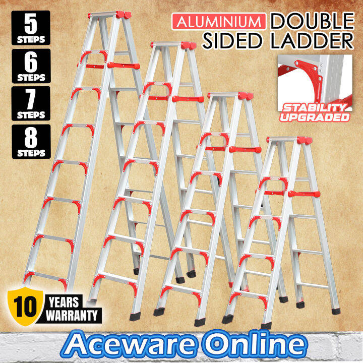 5/6/7/8 Step Ladderman Heavy Duty Aluminium Double Sided Ladder Multi ...