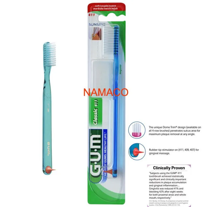 Gum Toothbrush Classic 409 with rubber tip Gum แปรงสีฟัน #409 สีแบบสุ่ม ...