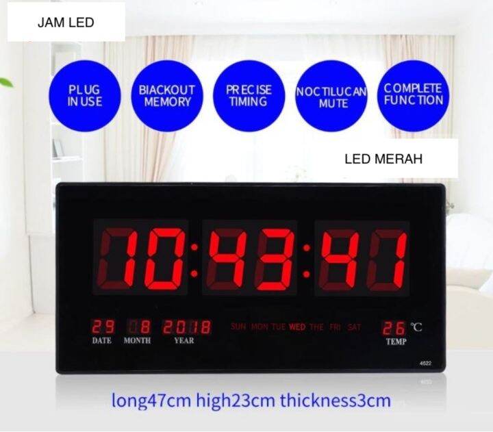 Jam Meja Dinding Digital LED Merah Layar Besar Alarm Digital Clock ...