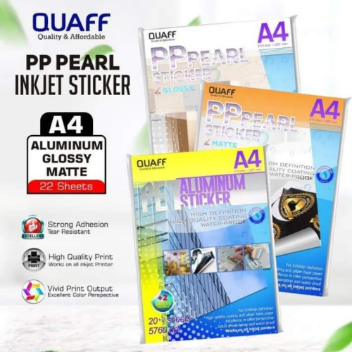 QUAFF PET PRINTABLE LABEL STICKER WATERPROOF 180GSM/A4 SIZE/22 SHEETS ...