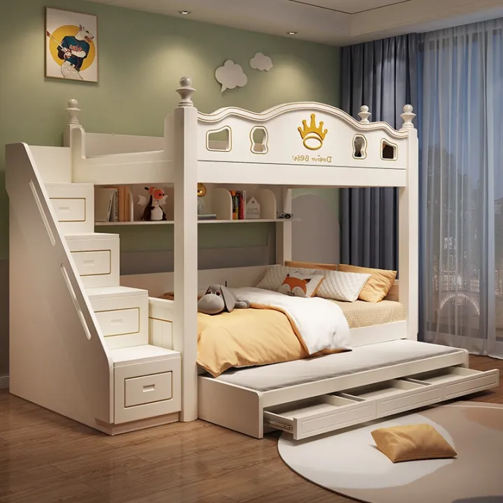 High and low bed with wide bed bunk bed parallel children's bed wooden ...
