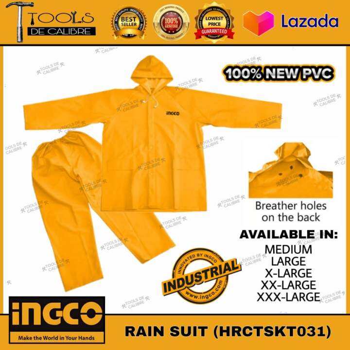 INGCO Rain Coat Suit Set with Zipper and 2 Pockets On The Coat ...