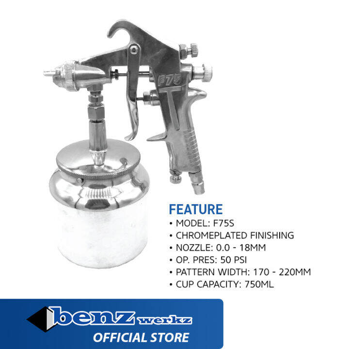 Benz Werkz spray gun F75S + tabung bawah komplit- Spraygun kompresor ...