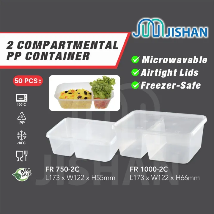 [50pcs] 2-Compartment Microwavable Container with LID / PP Disposable ...