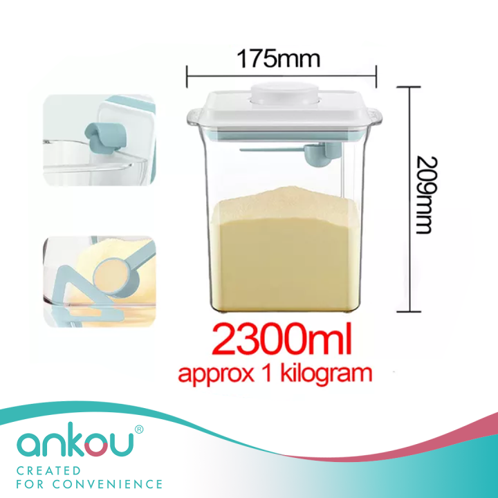 Ankou Airtight 1 Touch Button Clear Container With Scoop Spoon and Holder with Scraper 2300ml ...