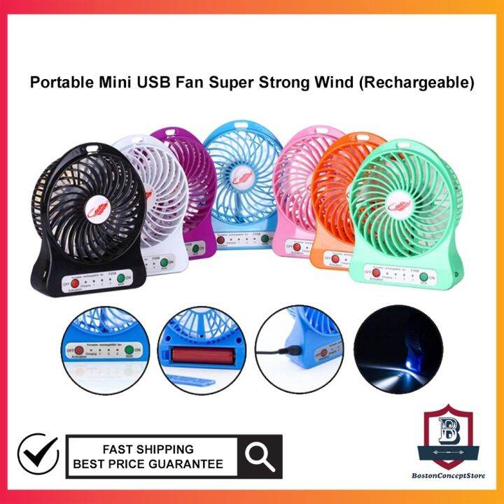 Portable Mini Fan LED Air Cooler USB Rechargeable Fan Adjustable 3 ...