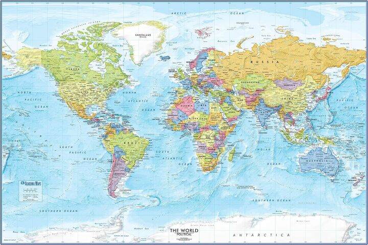 Large Blue Ocean World Wall Map X Detailed World Wall Map World Map ...