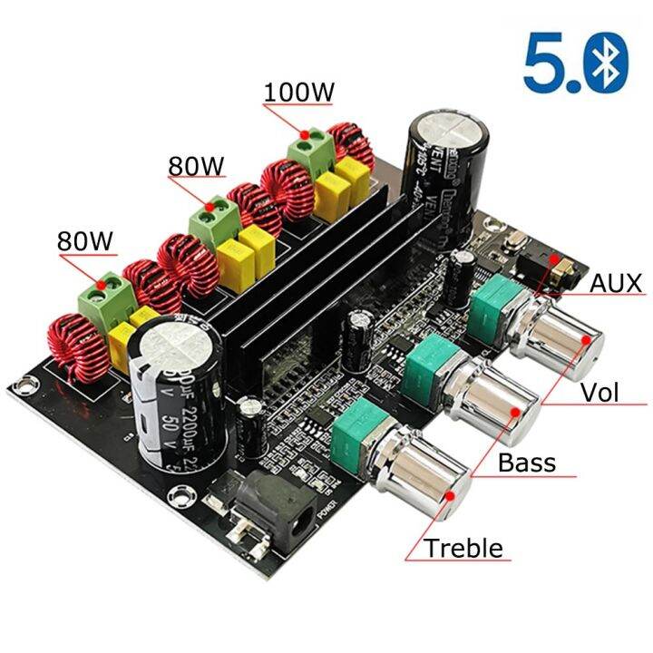 2*80W+100W Bluetooth 5.0 TPA3116D2 Power Subwoofer Amplifier Board 2.1 ...
